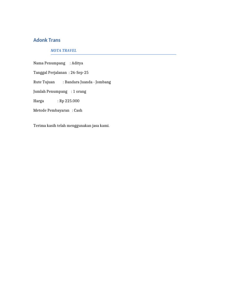 Nota Travel AdonkTrans | PDF