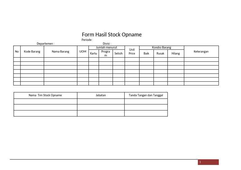 Formulir Stock Opname Barang | PDF