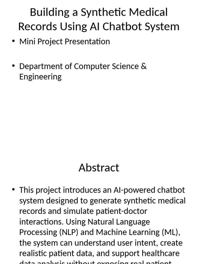 Synthetic Medical Records AI Chatbot Presentation | PDF | Machine ...