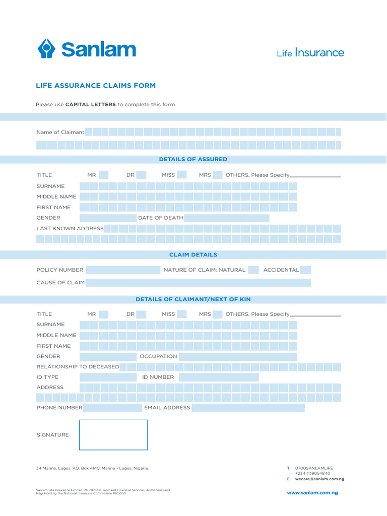 Life Assurance Claim Form | PDF | Life Insurance