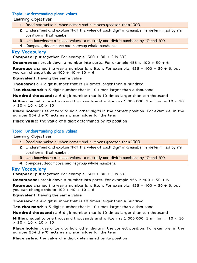 Place Values Key Vocab | PDF
