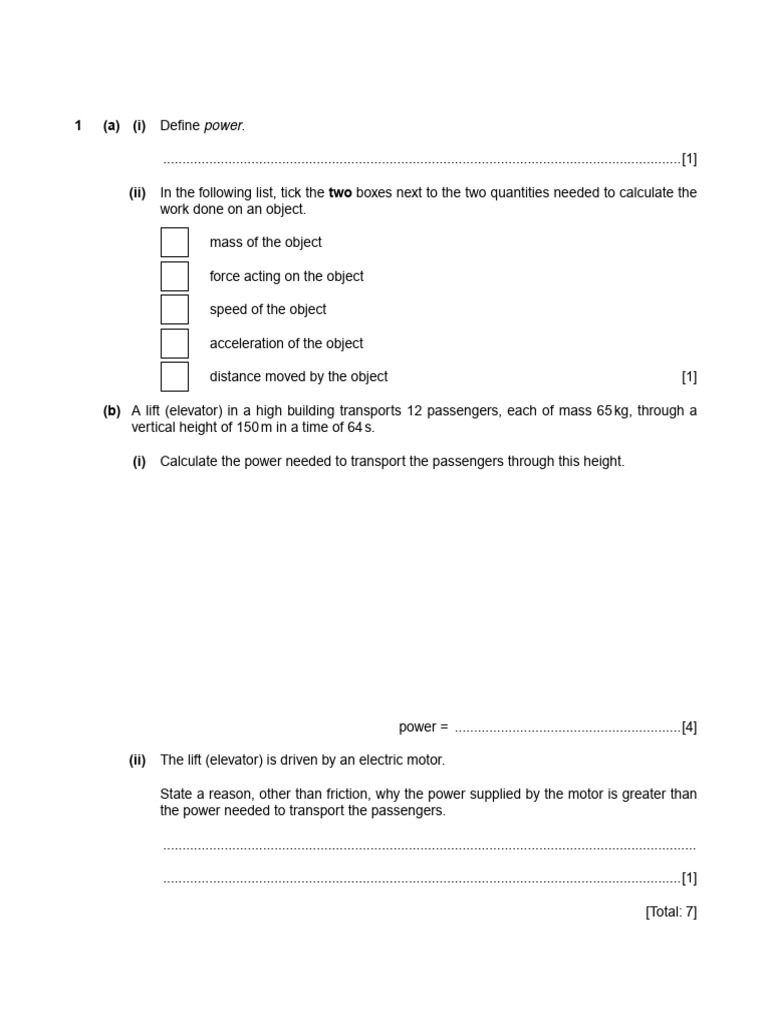 17.2-Energy Work Power-Cie Igcse Physics Ext-Theory-qp | PDF | Mass | Temperature