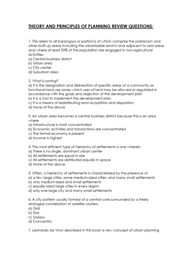 APRIL 18, 2025 THEORY AND PRINCIPLES OF PLANNING Review Questions | PDF ...