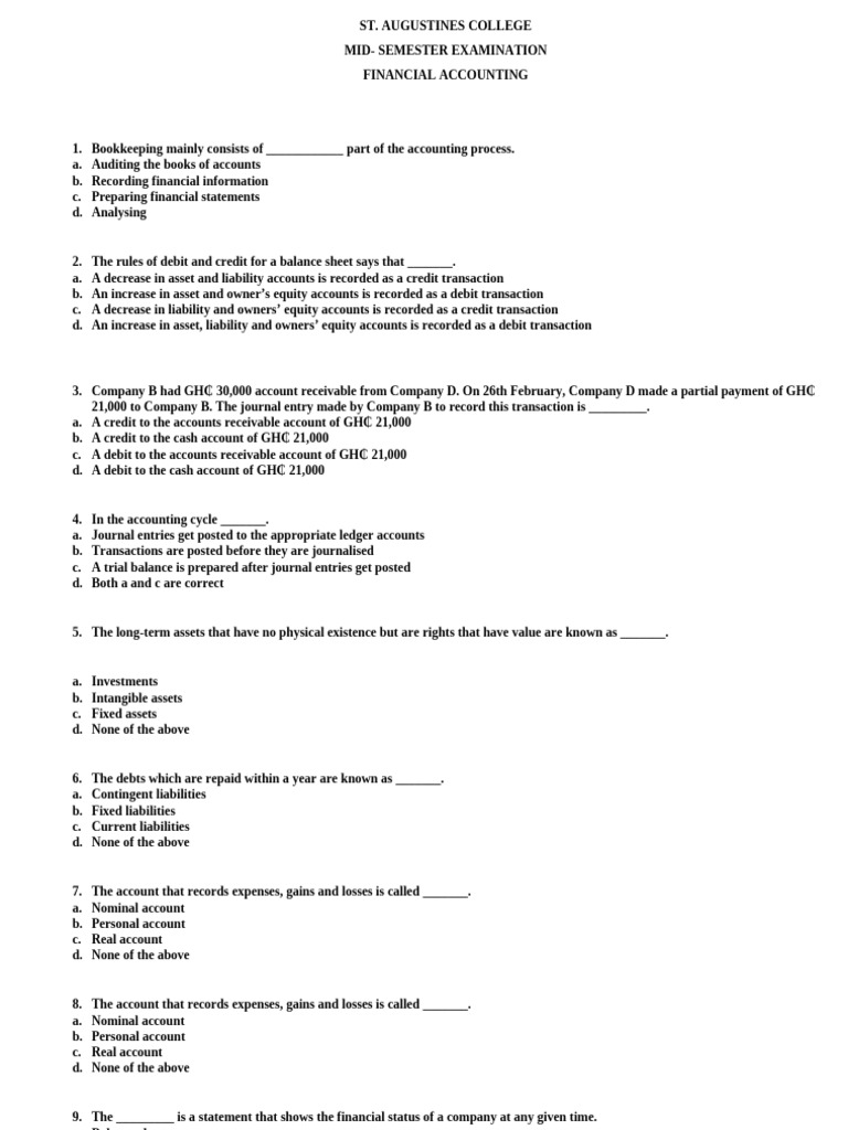 Financial Accounting Mid-Semester Exam | PDF | Debits And Credits | Expense