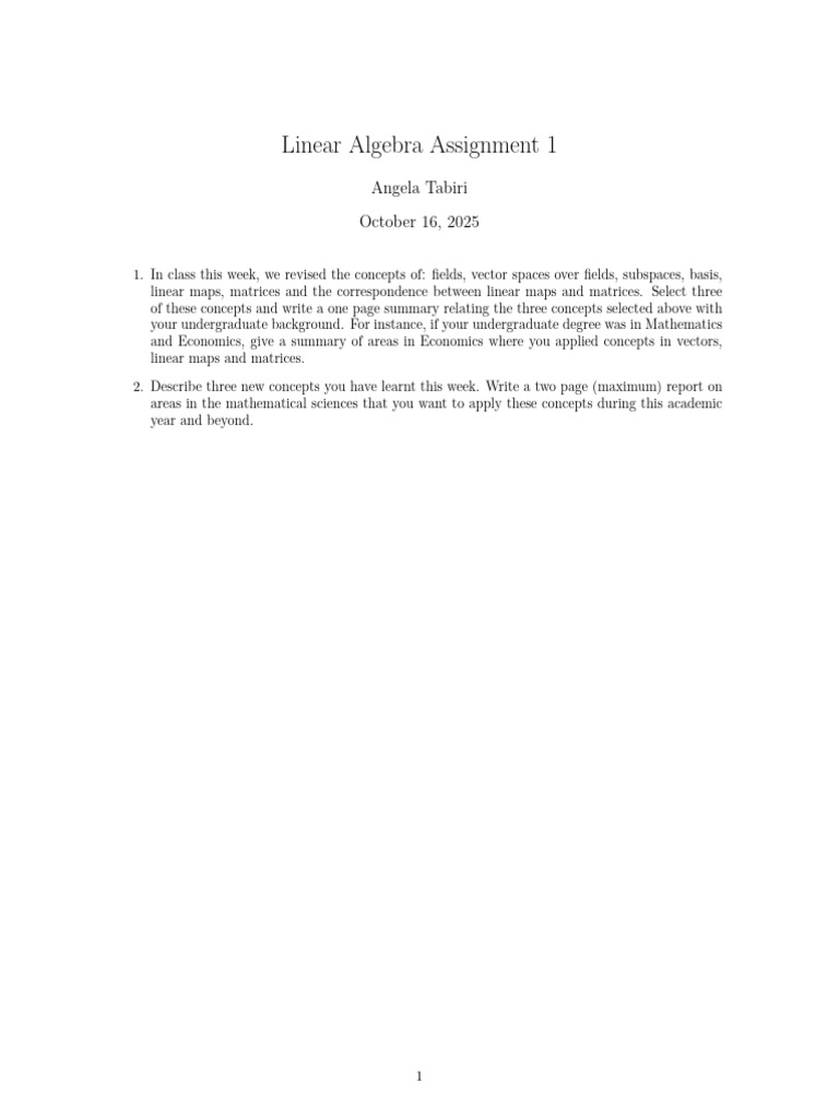 Linear Algebra Assignment 1 2025 | PDF