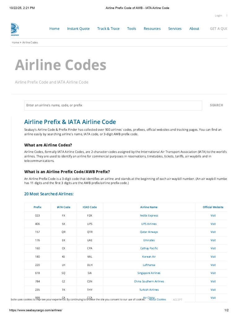Airline Prefix Code of AWB - IATA Airline Code | PDF | Aviation | Airlines