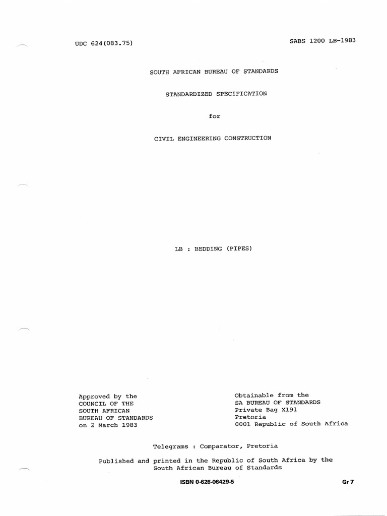SABS 1200 LB-1983 (Bedding Pipes) | PDF