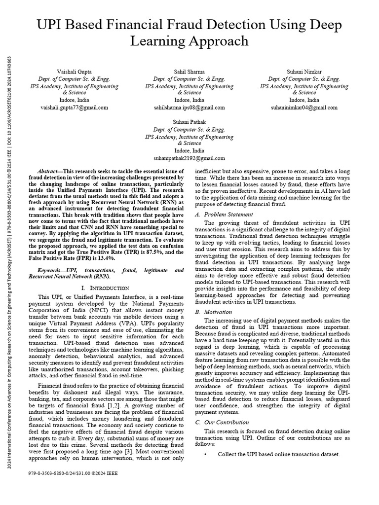 UPI Based Financial Fraud Detection Using Deep Learning Approach | PDF ...