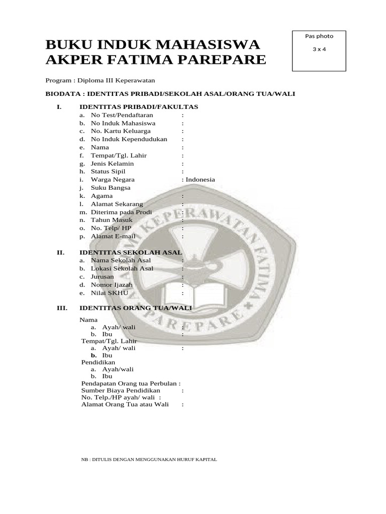 Buku Induk Mahasiswa AKPER Fatima | PDF