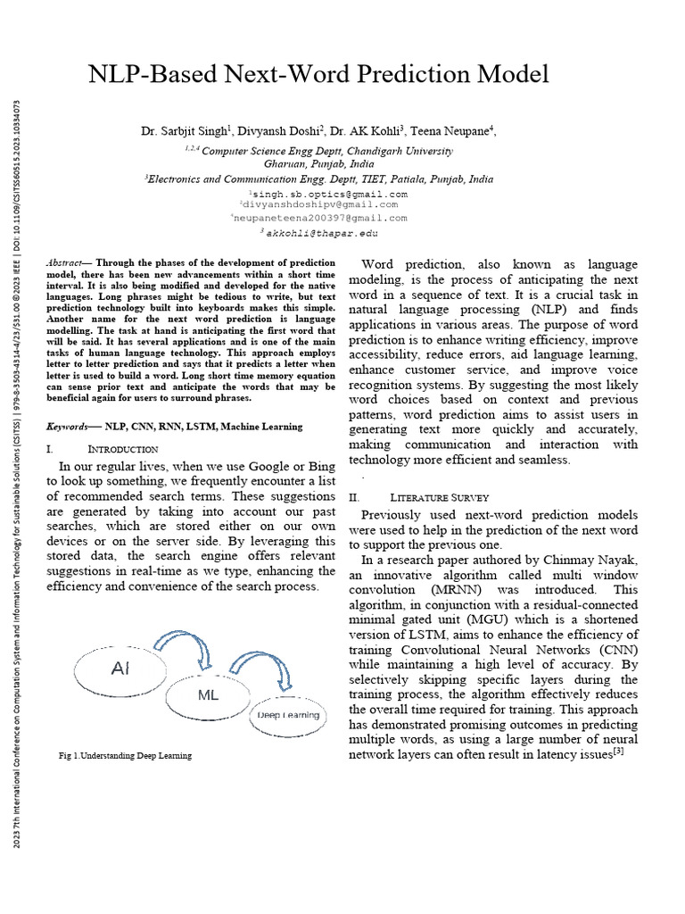 NLP-Based Next-Word Prediction Model | PDF | Machine Learning | Computing
