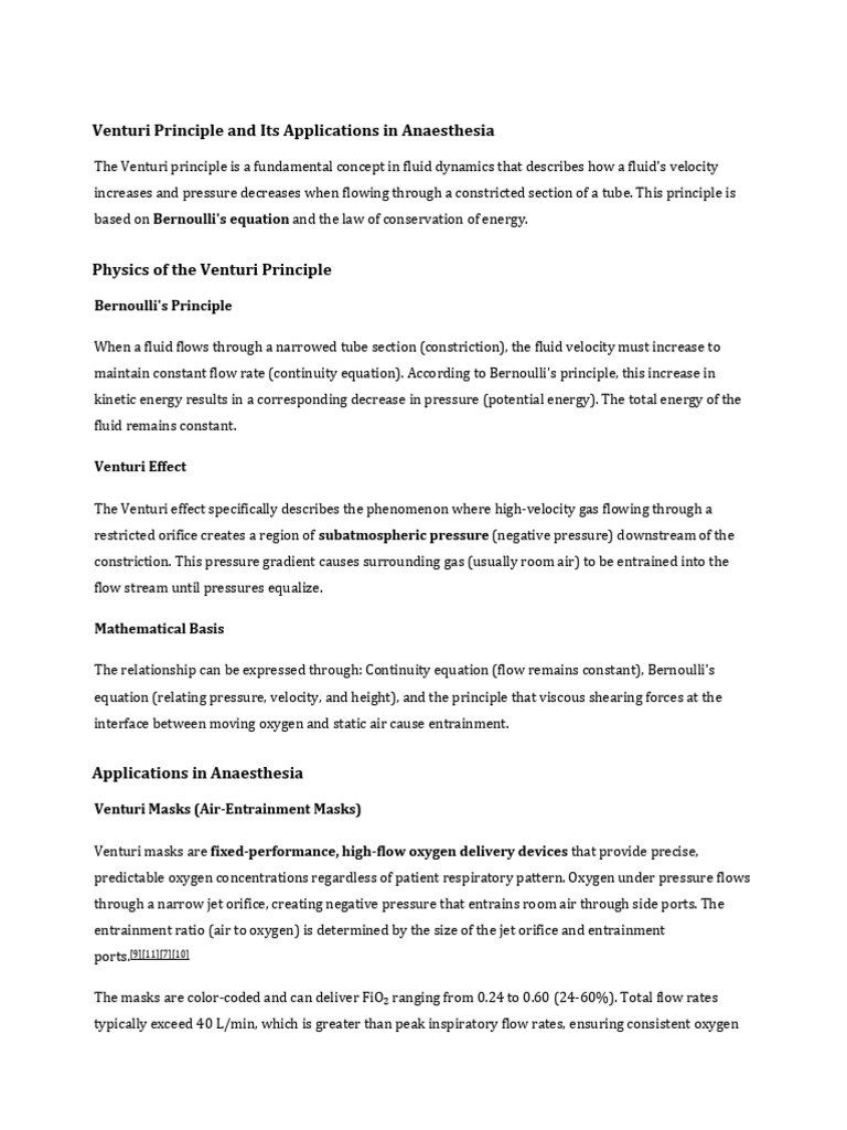 Venturi Principle in Anaesthesia Applications | PDF | Fluid Dynamics ...