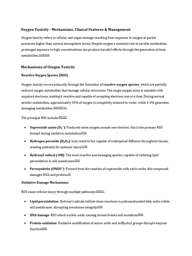 Oxygen Toxicity - Mechanisms & Clinical Features & Management | PDF ...
