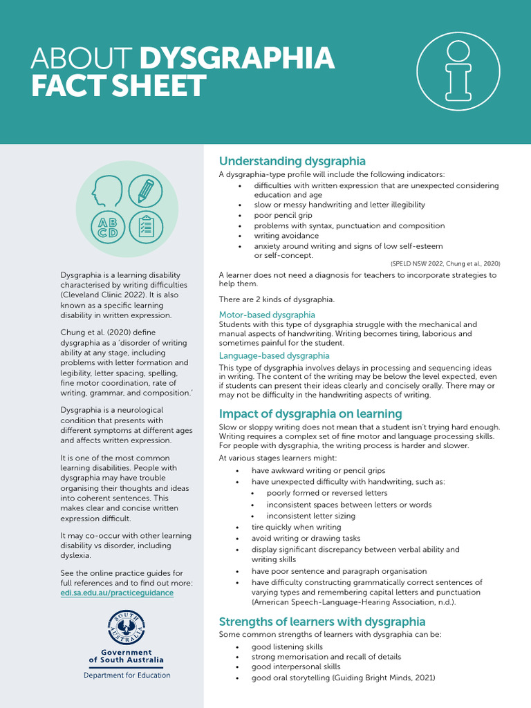 Dysgraphia Practice Guidance Fact Sheet | PDF | Learning Disability ...