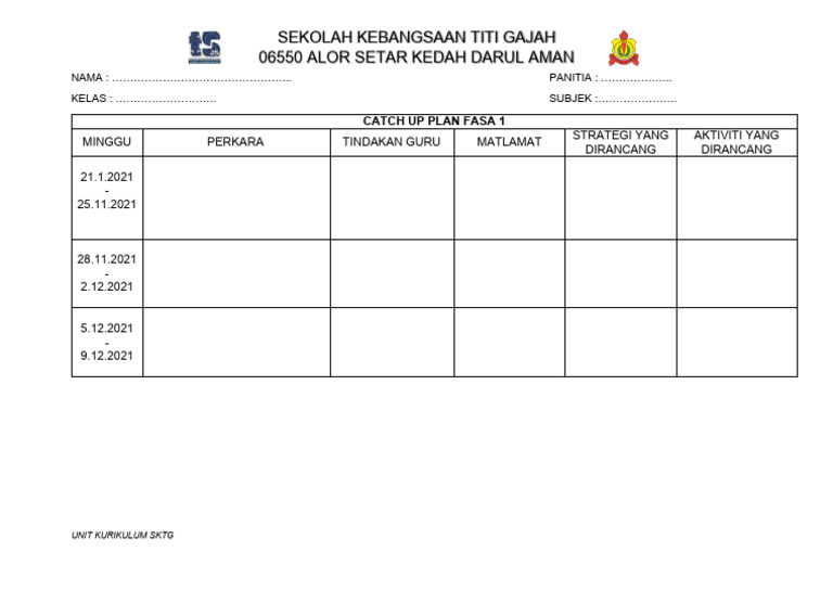 Catch Up Plan SKTG | PDF