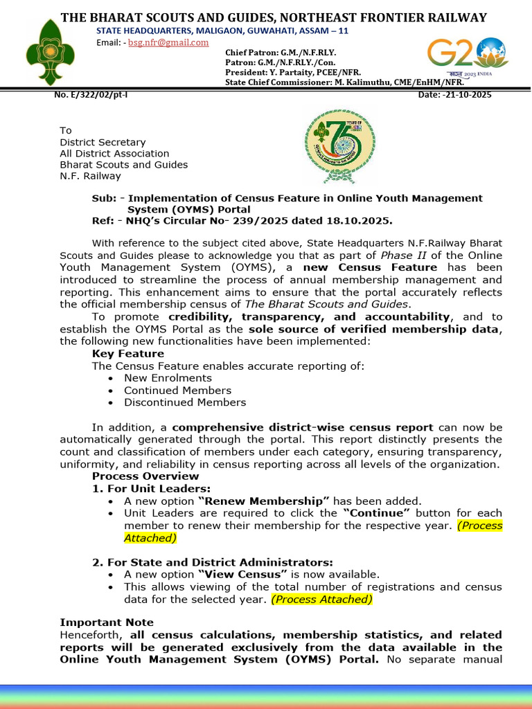 Circular - Implementation of Census Feature in Online Youth Management ...