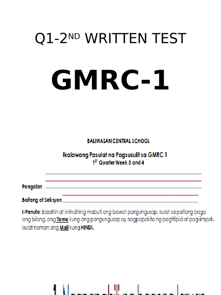 q1 2nd Written Test GMRC | PDF
