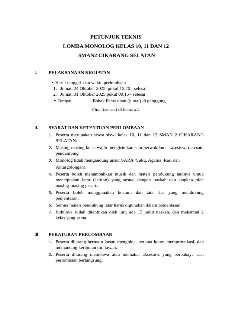 Petunjuk Teknis Lomba Monolog Bulbas 2025 | PDF