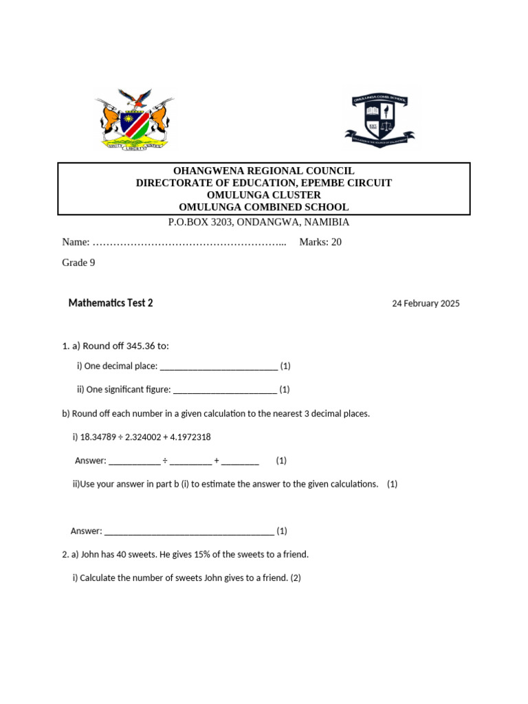 Test 2 Math | PDF