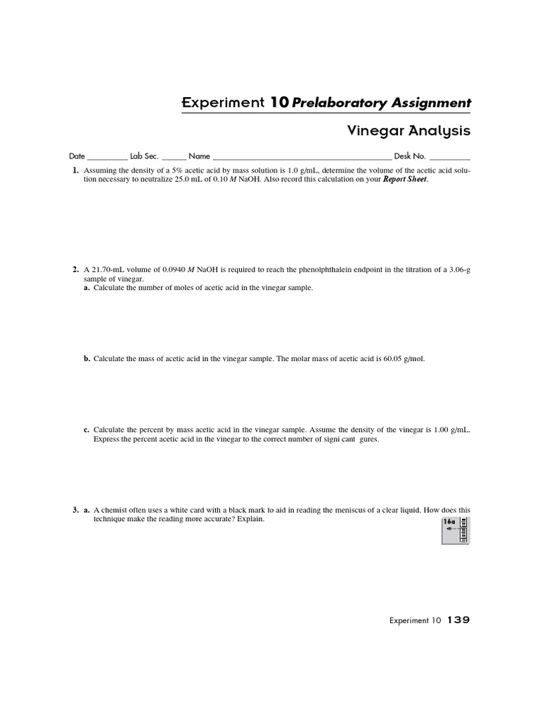 Vinegar Analysis Titration Lab Guide | PDF | Titration | Chemistry