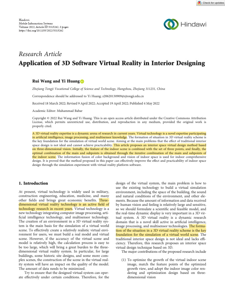 Mobile Information Systems - 2022 - Wang - Application of 3D Software ...