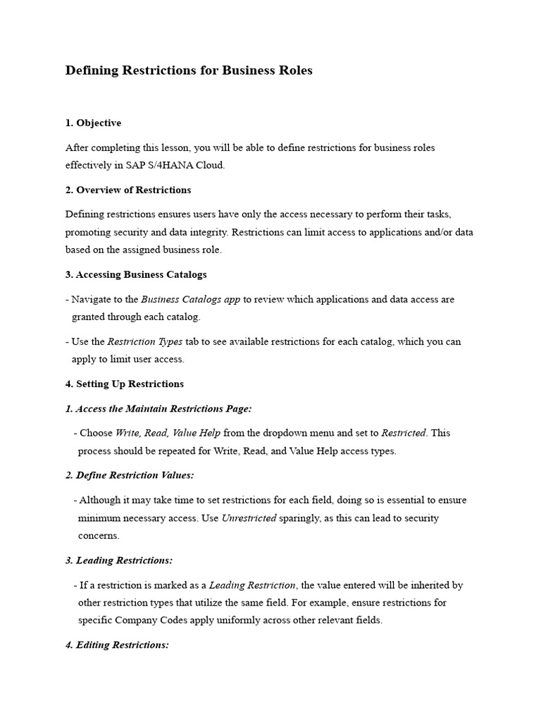 Define Business Role Restrictions in SAP | PDF | Cloud Computing | Business