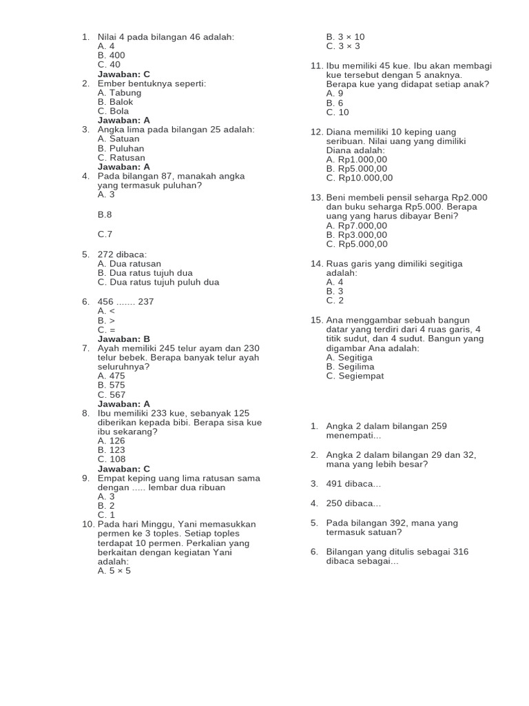Soal Sts MTK Kelas 2 | PDF