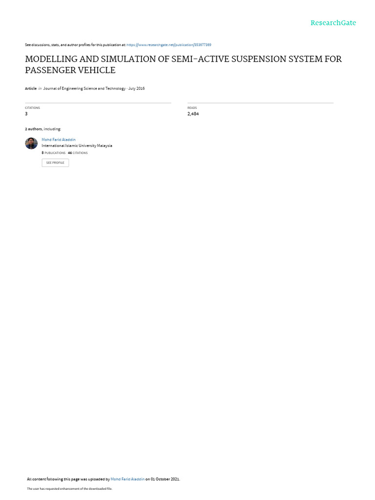 Semi-Active Suspension System Modeling | PDF | Automotive Technologies ...