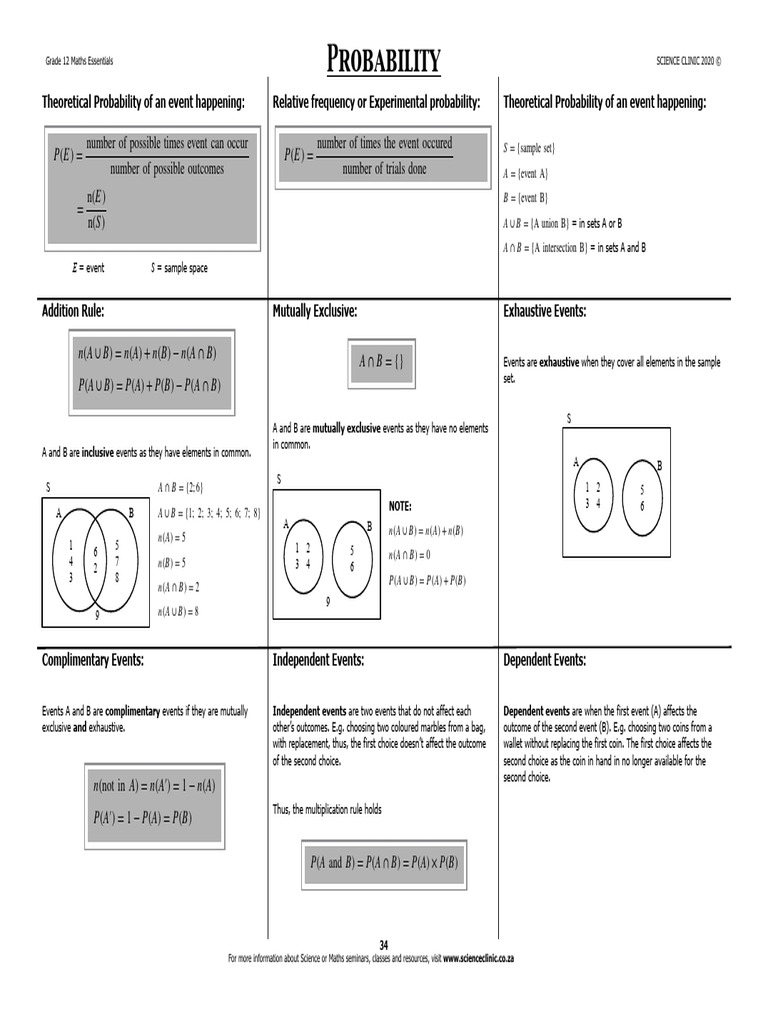Probability Summary Grade 12 | PDF | Probability | Mathematics