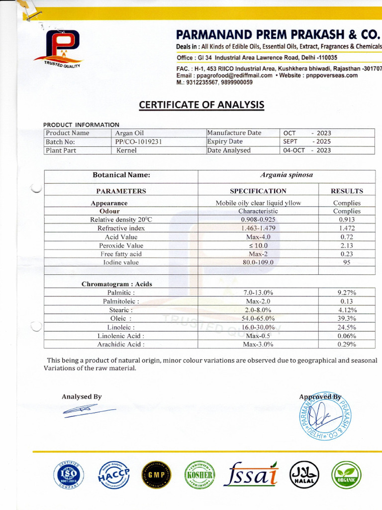 Argan Oil Coa | PDF