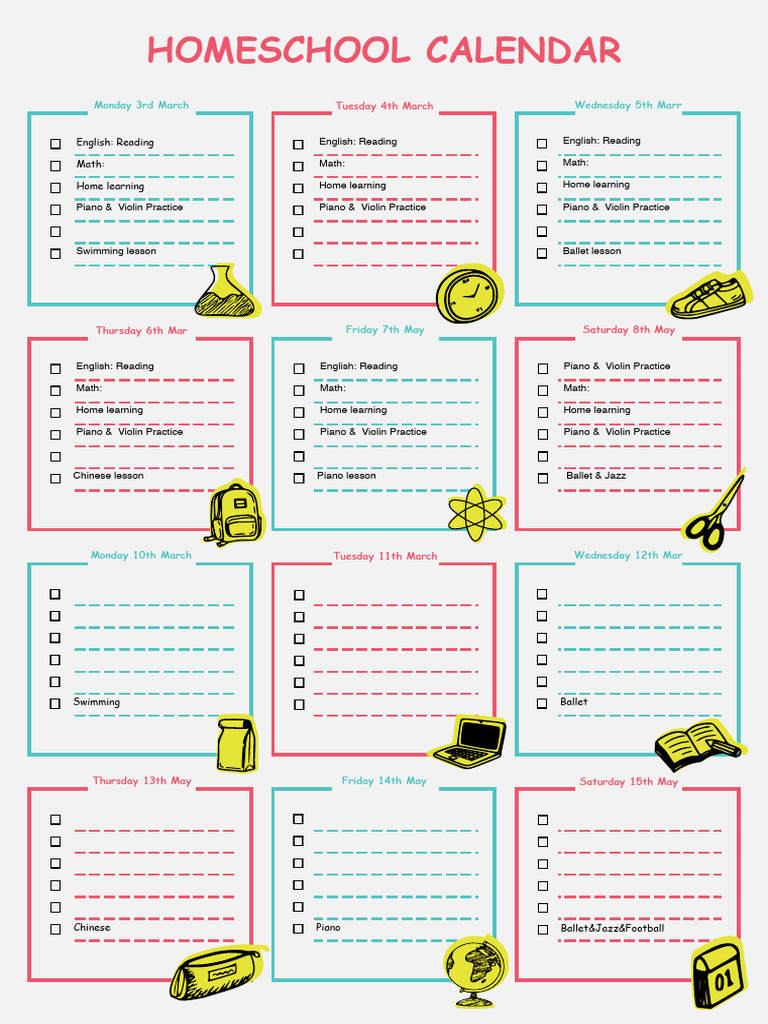 Homeschool Calendar Template 01 TemplateLab - Com 2 | PDF