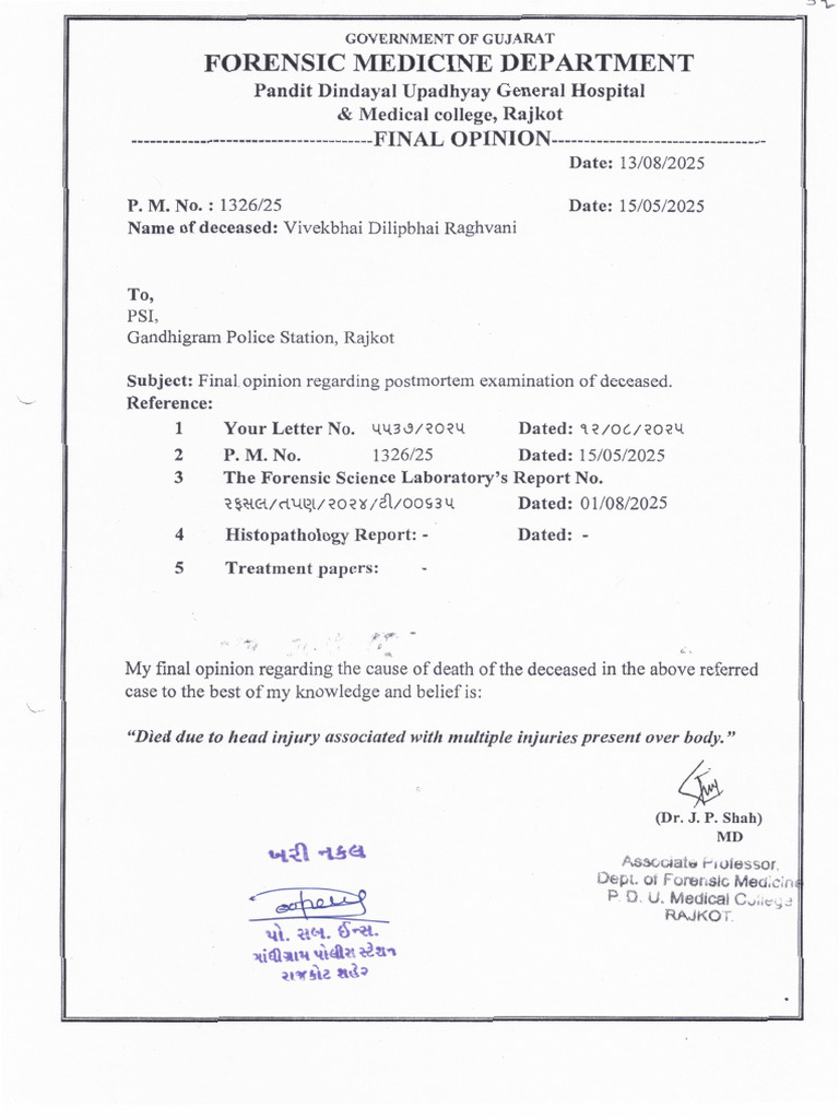 FSL Report Final | PDF | Pathology | Forensic Science