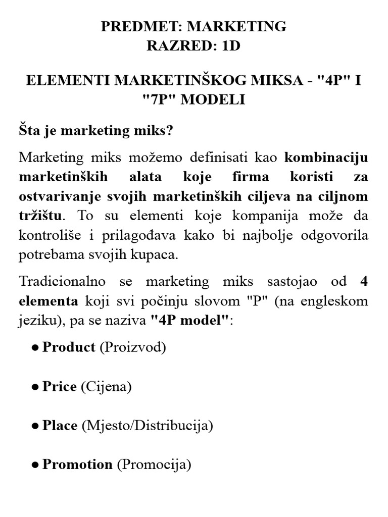 Elementi Marketinskog Mix-A | PDF