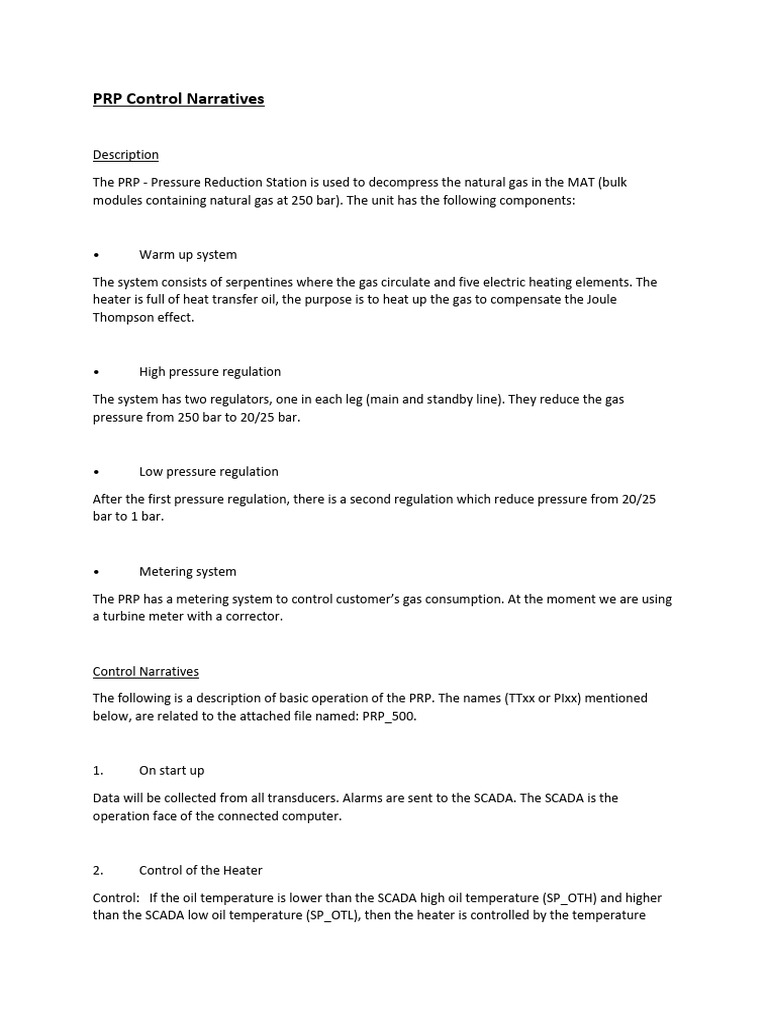 PRP Control Narratives v3 | PDF | Temperature | Gases