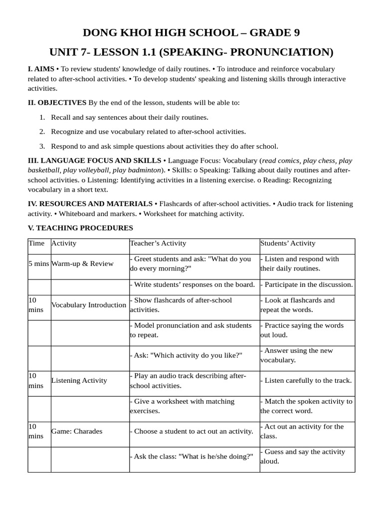 ĐK - Grade 9 - Unit 7 - Lesson 1.1 | PDF | Vocabulary | Cognitive Science