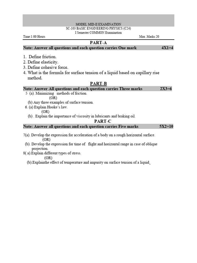 Physics Model Mid2 Papers | PDF | Friction | Viscosity