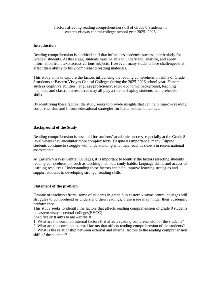 Factors Affecting Reading Comprehension Skill of G | PDF | Reading ...