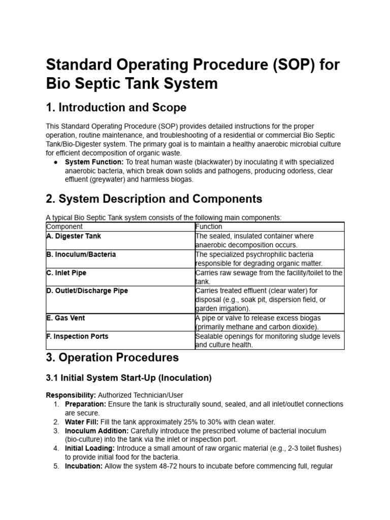 Bio Septic Tank System SOP Guide | PDF | Anaerobic Digestion | Septic Tank