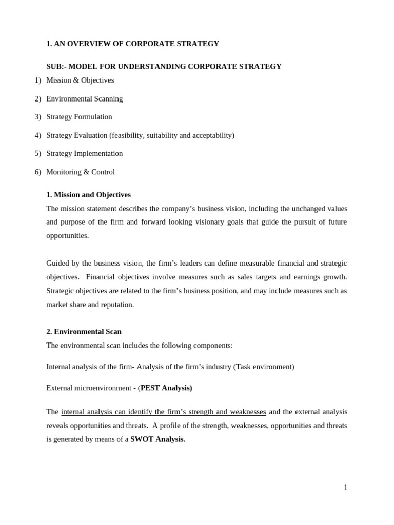 1 An Overview of Corporate Strategy (Model For Corporate Strategy ...