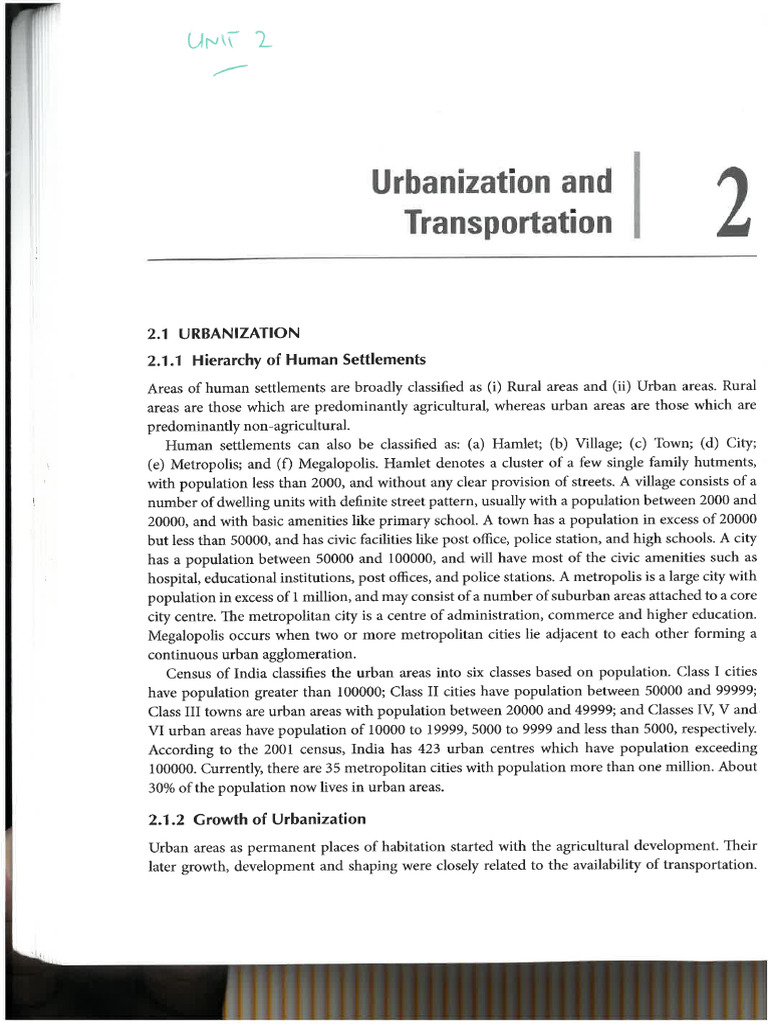 Unit 2 Urbanisation and Transport. | PDF