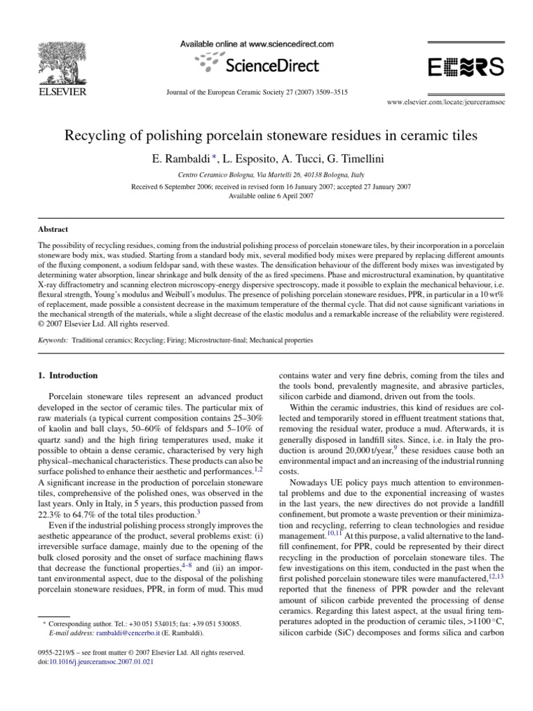 Recycling of Polishing Porcelain Stoneware Residues in Ceramic Tiles ...