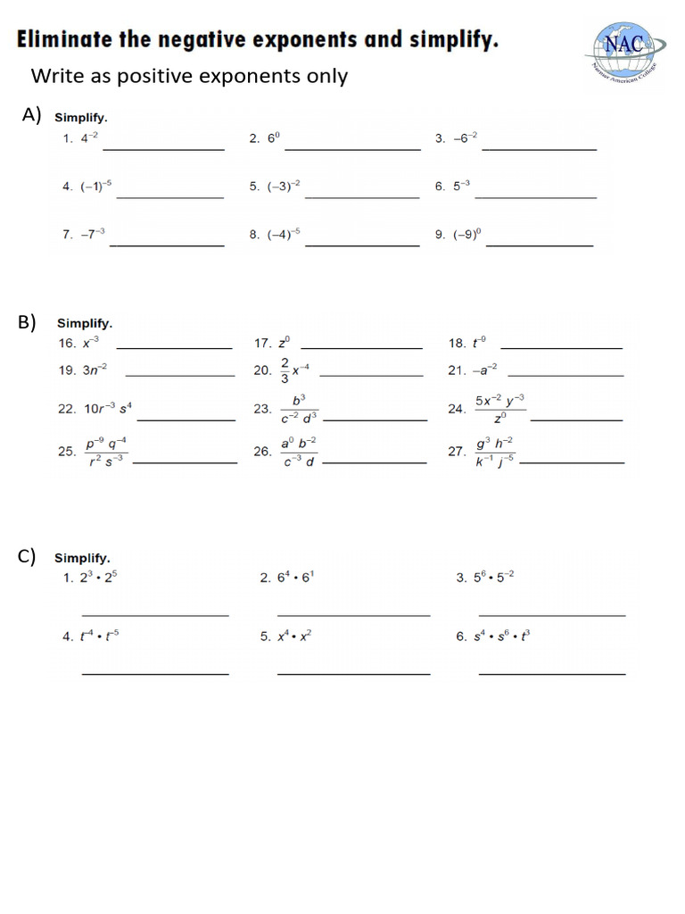 Practice Exponents Laws | PDF