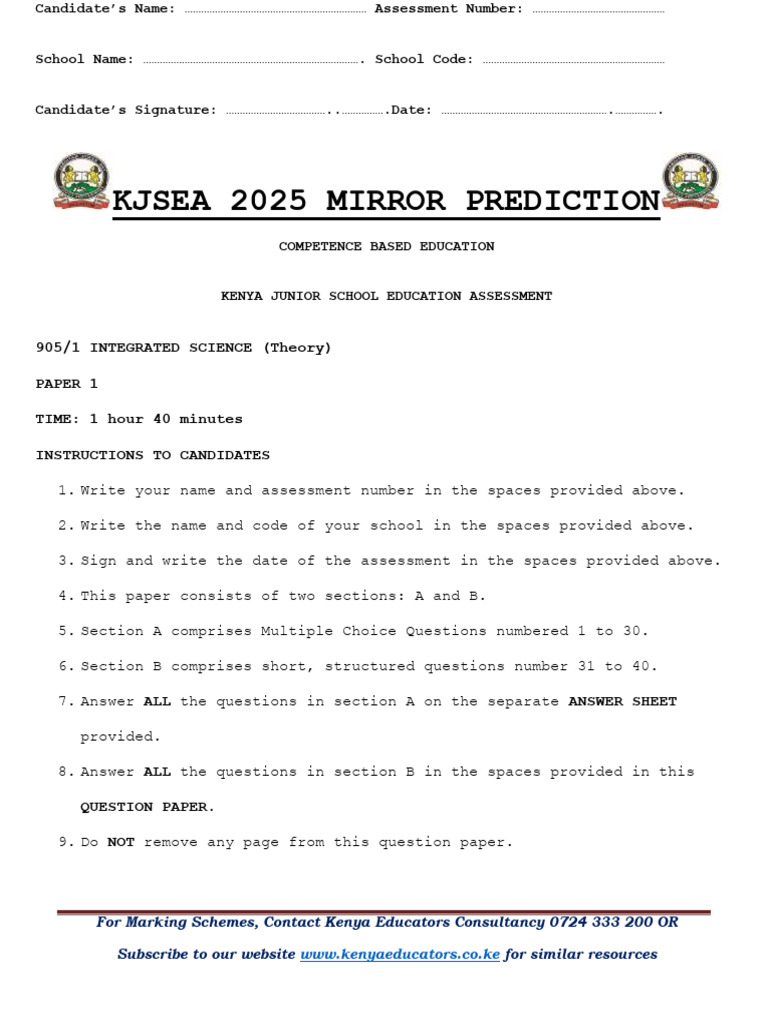KJSEA 2025 Integrated Science Exam Paper | PDF | Water | Sodium Hydroxide