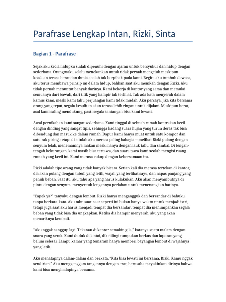 Parafrase Lengkap Intan Rizki Sinta Final | PDF