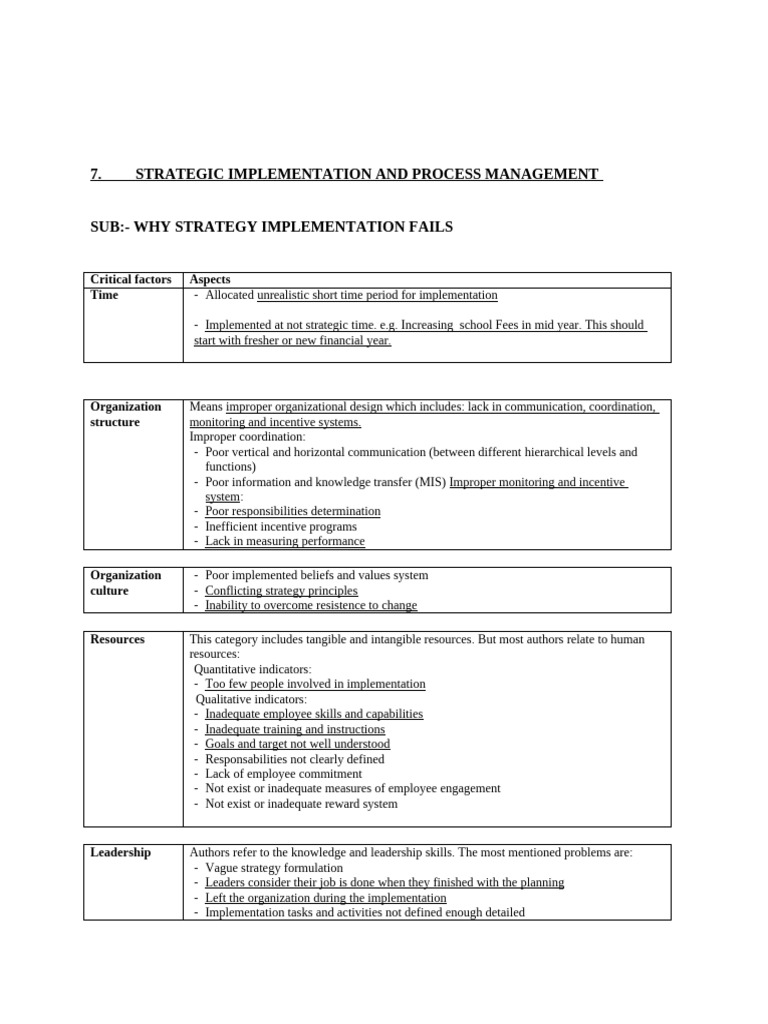 Reasons Strategy Implementation Fails | PDF | Leadership | Incentive