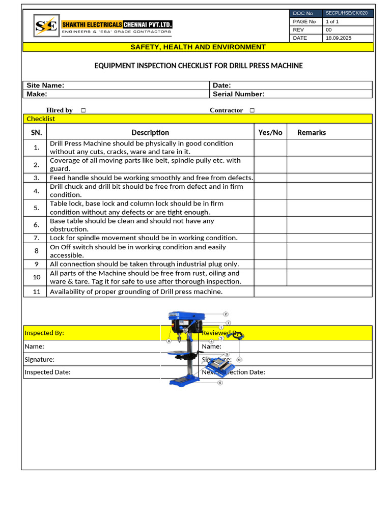 Drill Press Safety and Maintenance Checklist | PDF