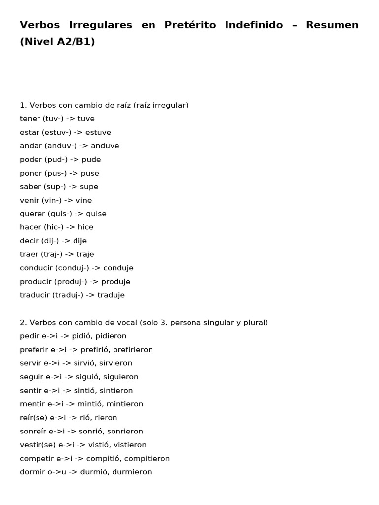 Verbos Irregulares Indefinido | PDF