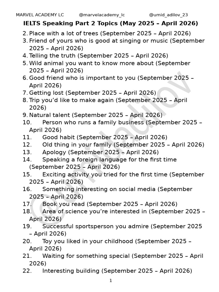 IELTS Speaking Part 2 Topics | PDF