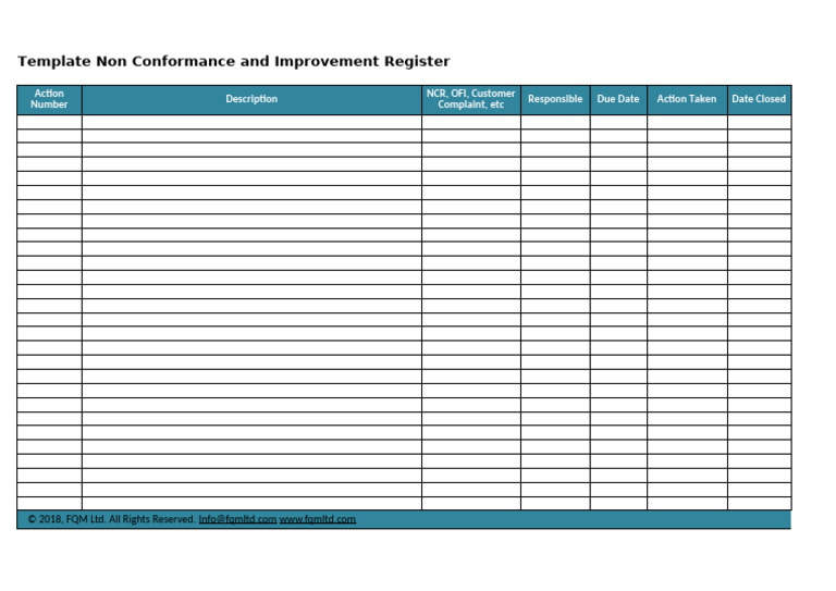 Non Conformance and Improvement Register - FQM | PDF