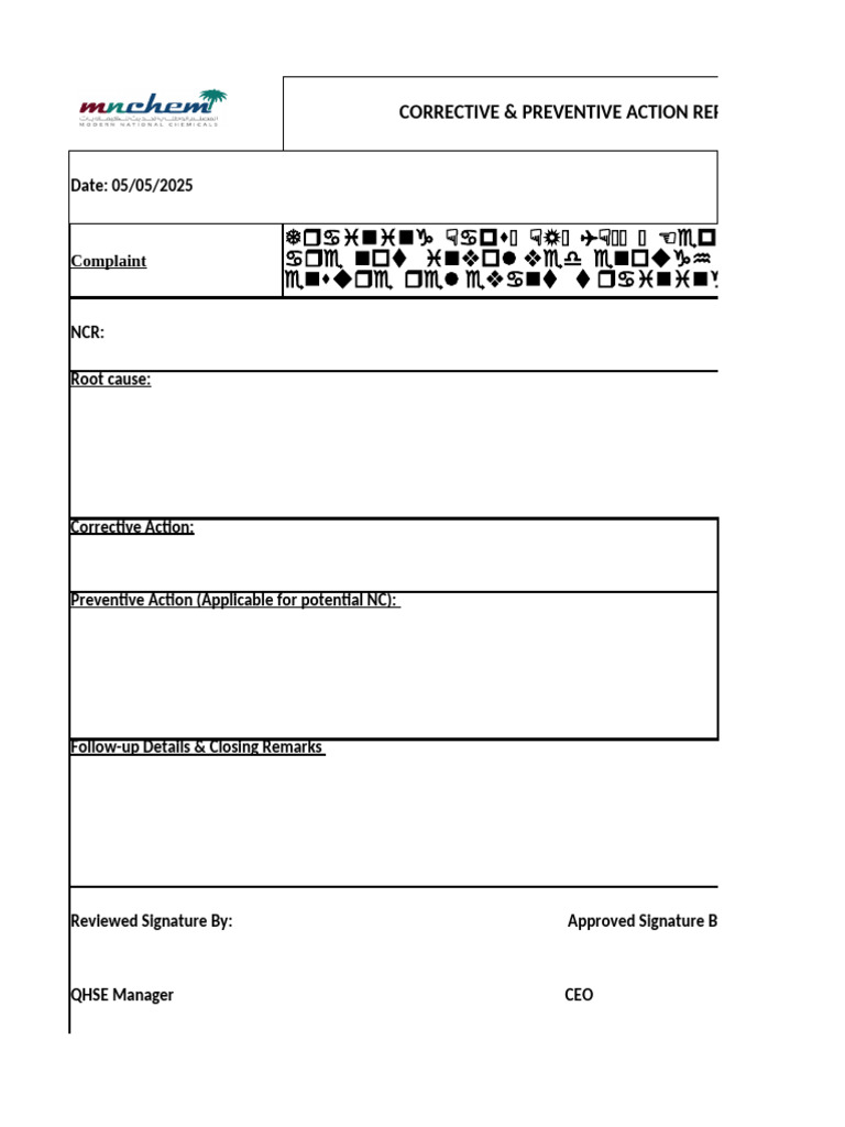 Corrective and Preventive Action Report | PDF