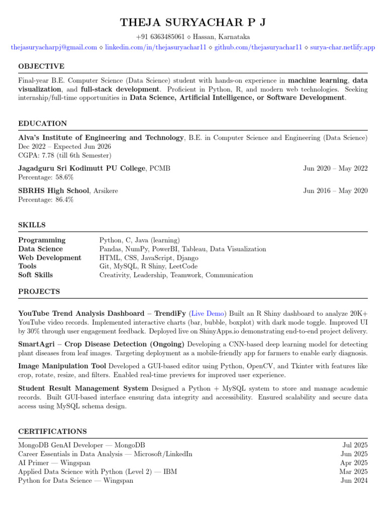 Theja Suryachar P J | PDF | Computer Programming | Artificial Intelligence